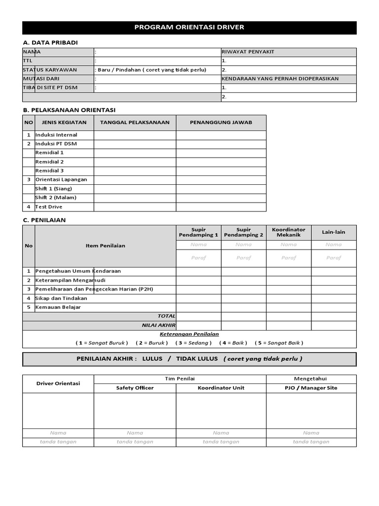Program Orientasi dan Penilaian Driver | PDF
