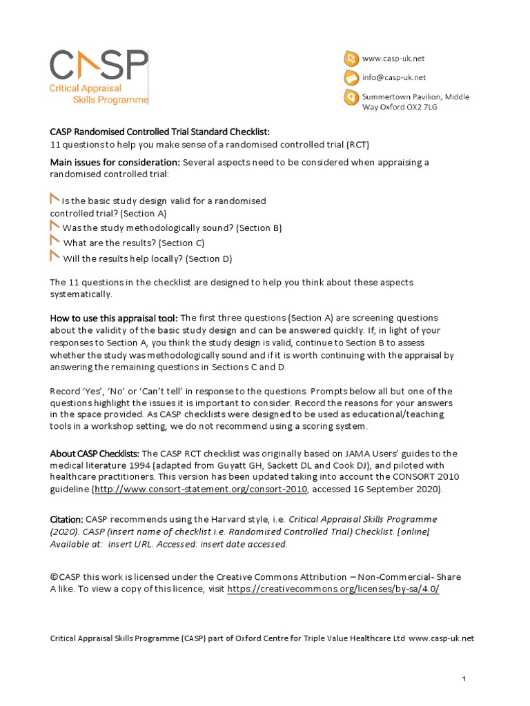 Casp RCT Checklist PDF | PDF | Randomized Controlled Trial | Health ...