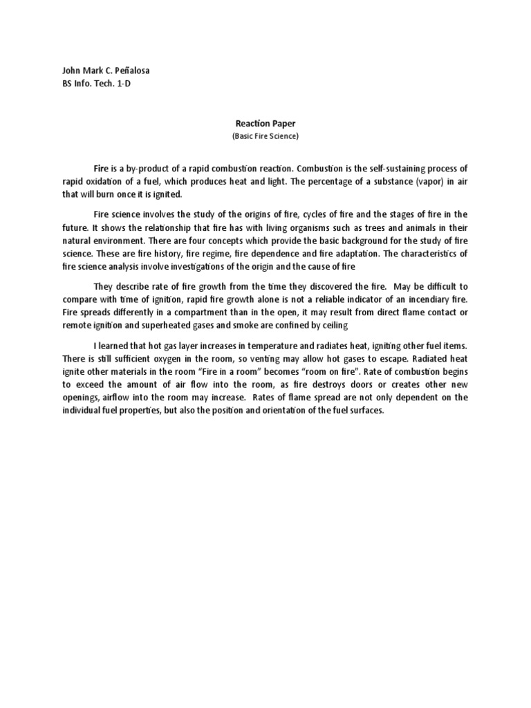 Reaction Paper in Basic Fire Science | PDF