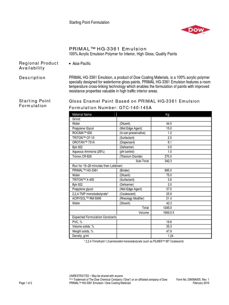 Starting Point Formulation PRIMAL HG 336 | PDF | Paint | Chemistry