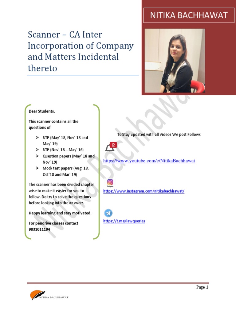 Scanner - CA Inter Incorporation of Company and Matters Incidental ...