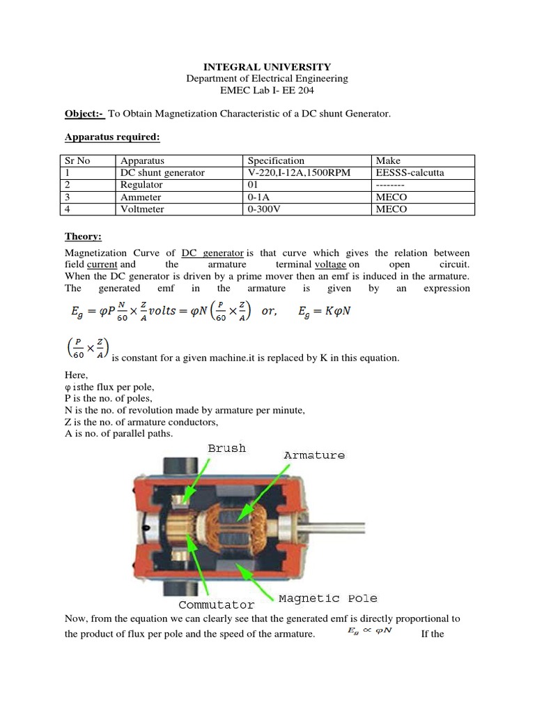 Magnetization Characteristics of DC Shunt Generator | PDF | Magnetism ...
