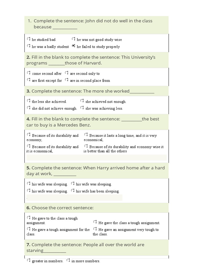 English Grammar Practice Quiz | PDF