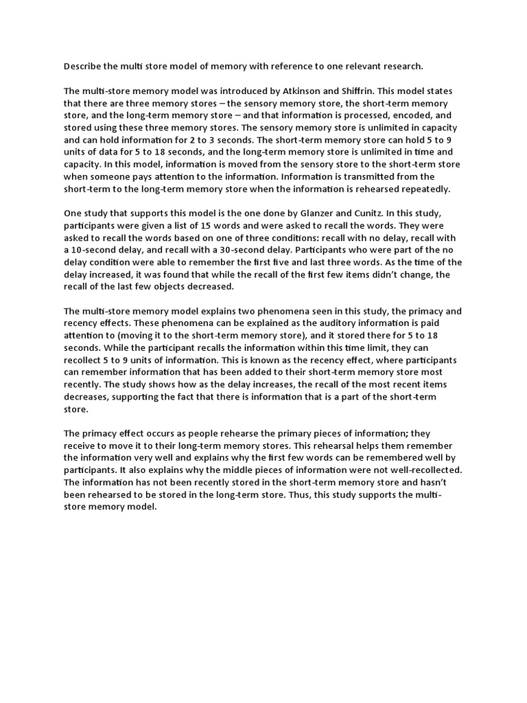 SAQ - Multi Store Memory Model | PDF | Memory | Recall (Memory)