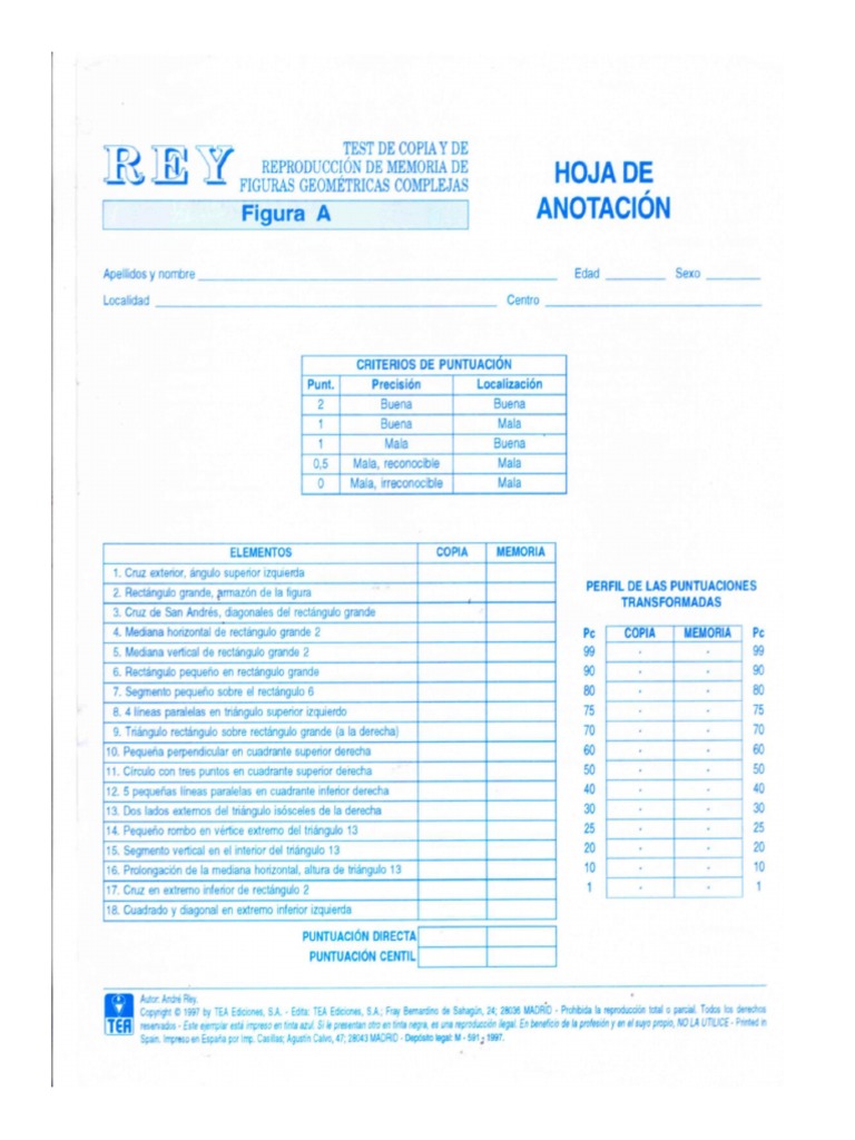 Protocolos Del Test de La Figura Compleja de Rey (A y B) | PDF