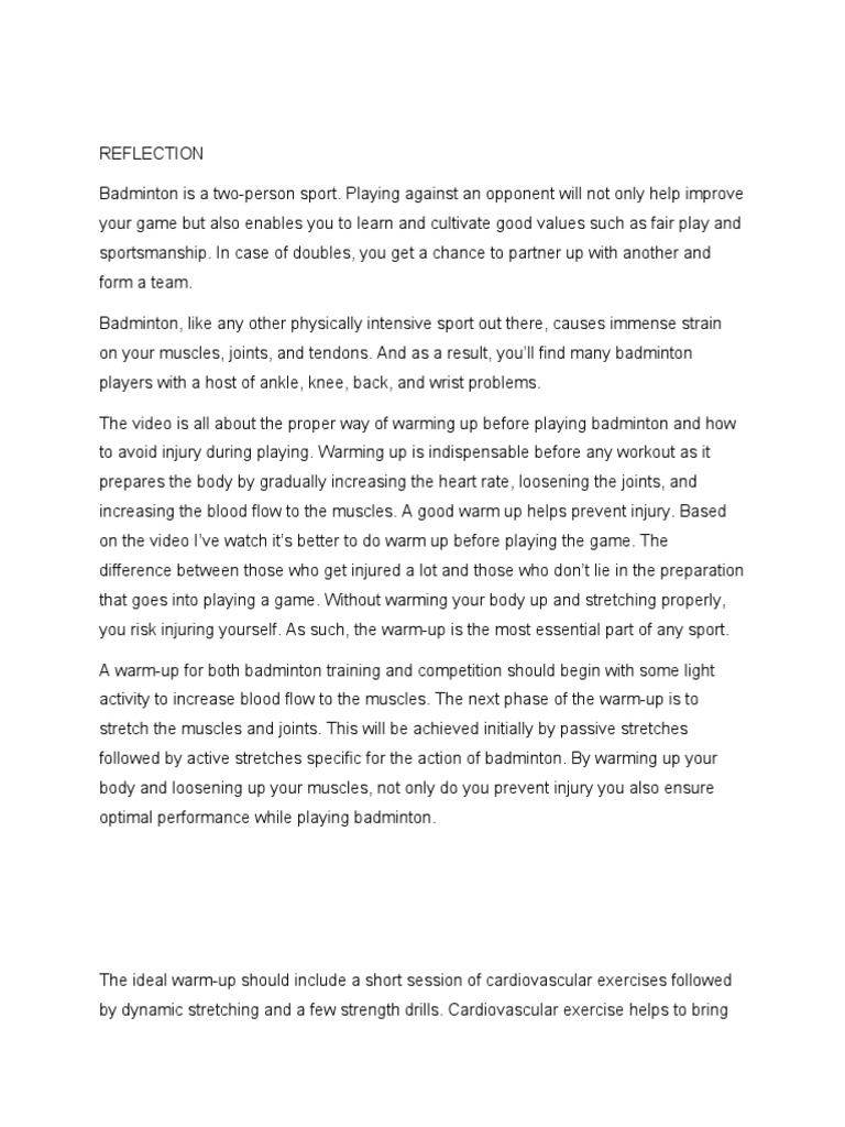 Reflection Badminton | PDF | Physical Exercise | Musculoskeletal System