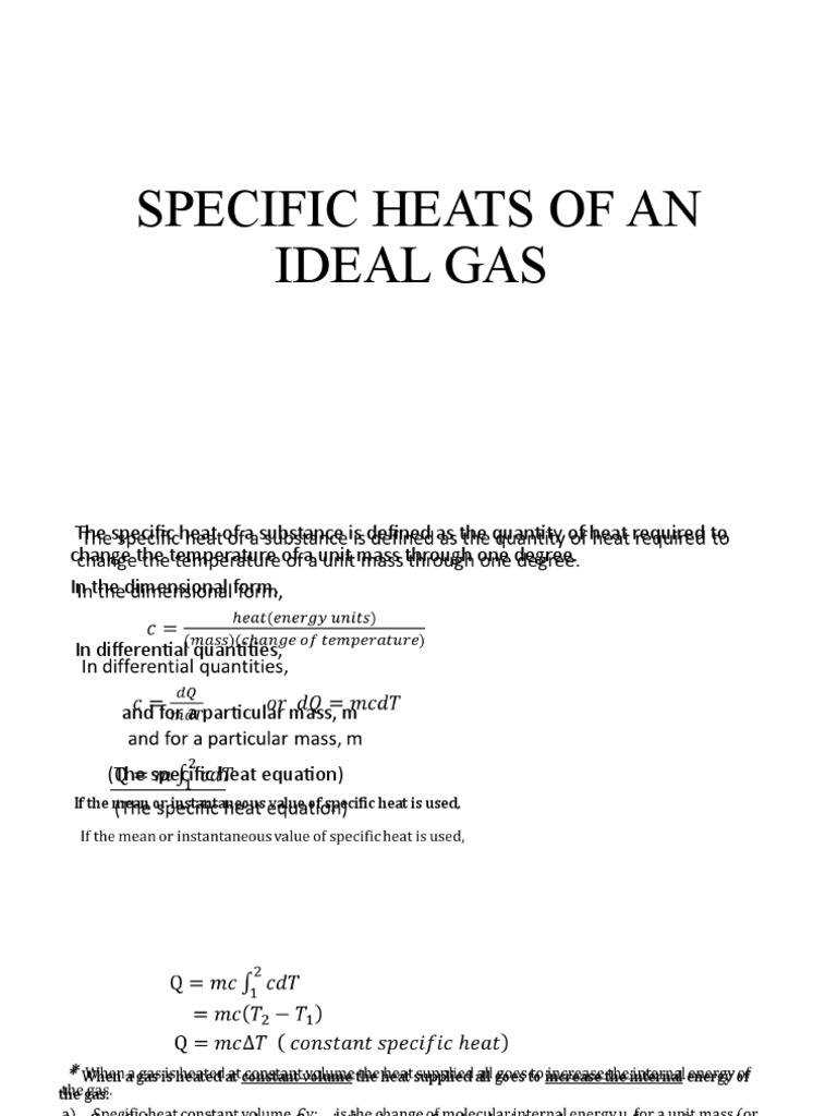Specific Heats of An Ideal Gas | PDF | Heat | Gases