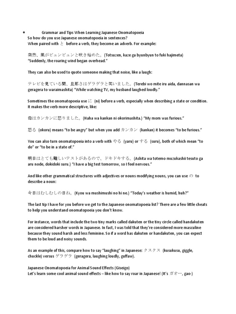 Japanese Onomatopoeia Guide | PDF | Verb | Noun