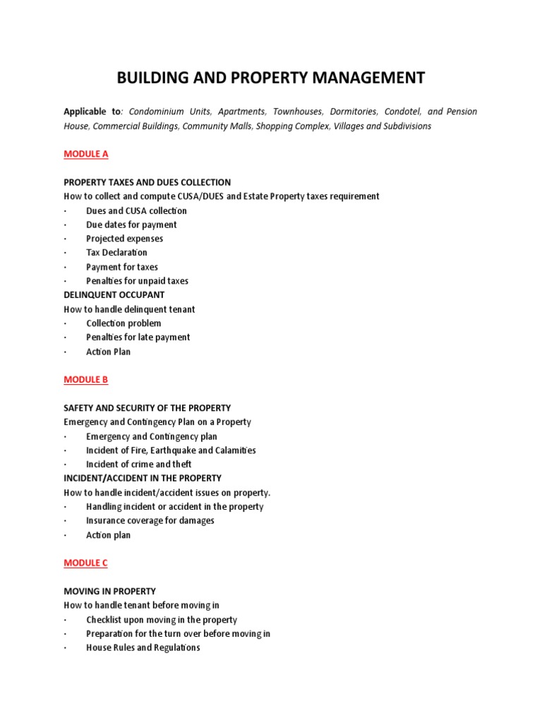 BUILDING AND PROPERTY MANAGEMENT - Module | Download Free PDF ...