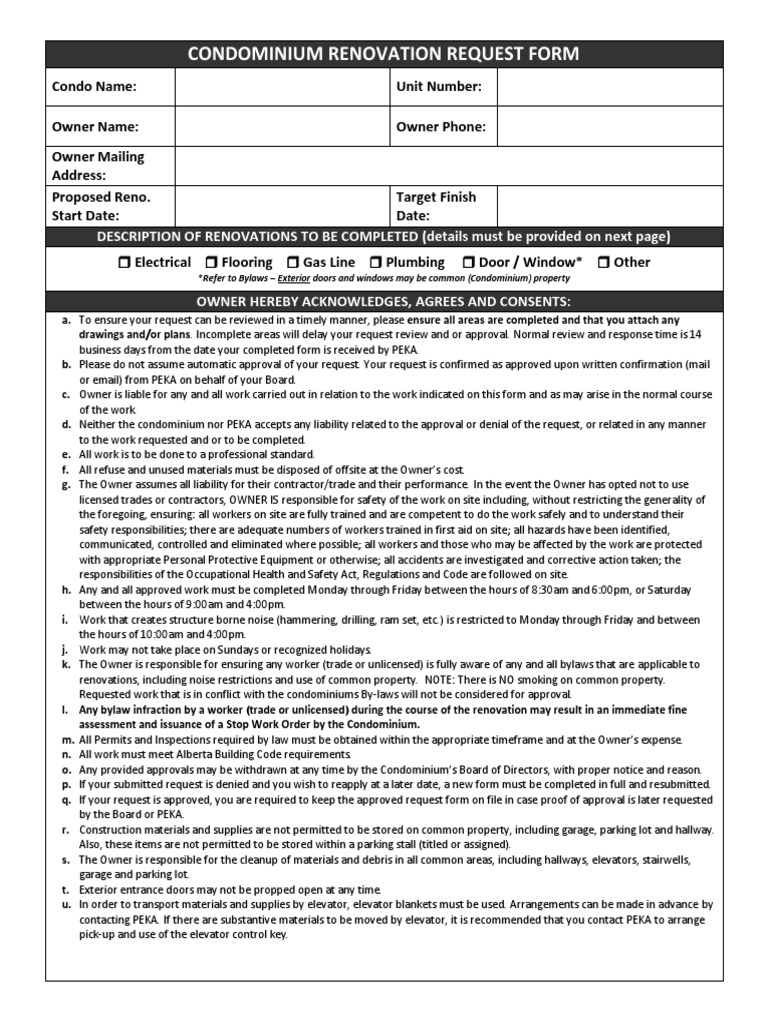 Reno Request Form | PDF | Condominium | Legal Liability