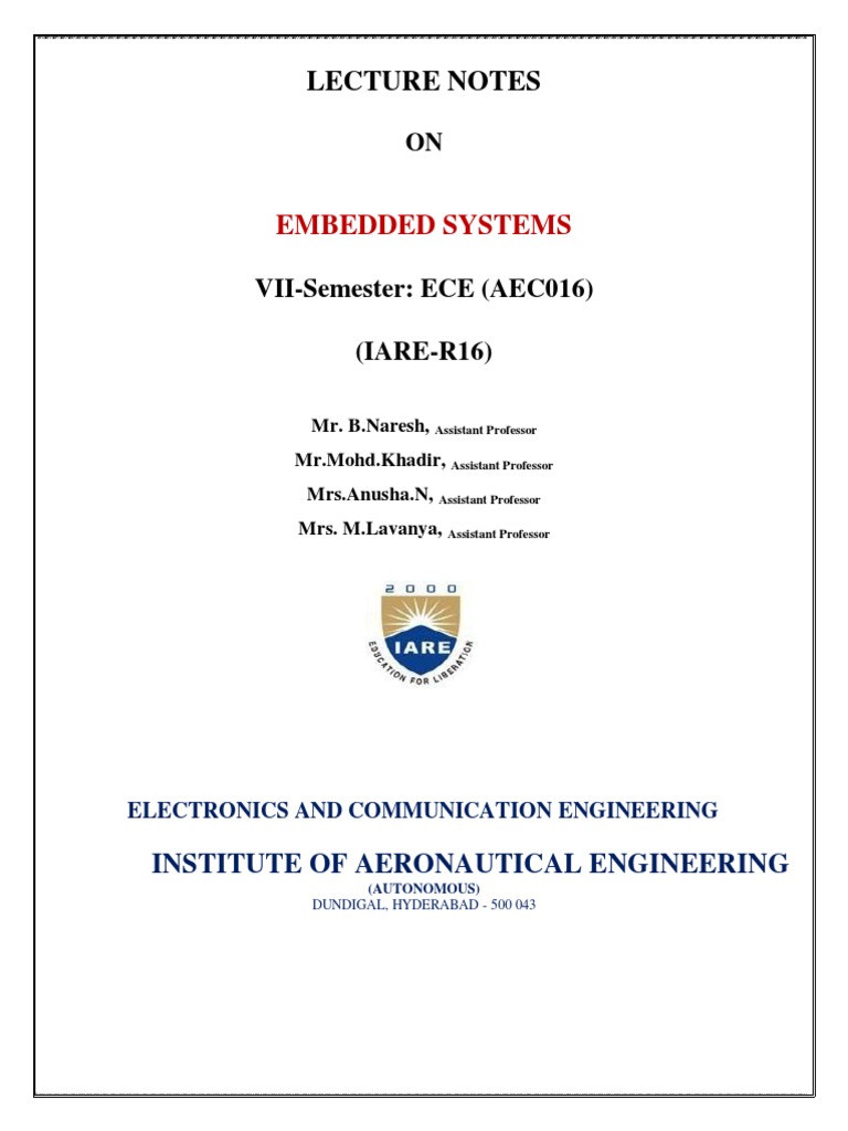 Embedded Systems: Lecture Notes | Download Free PDF | Embedded System ...