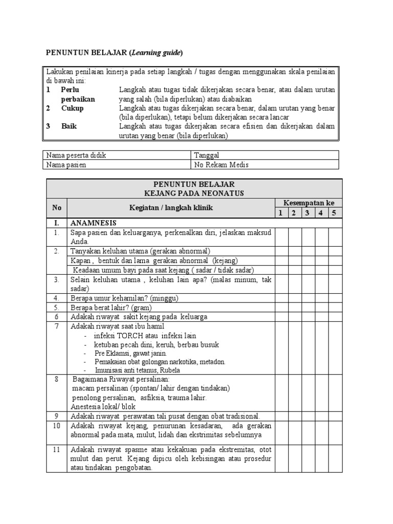 Daftar Tilik Kejang | PDF