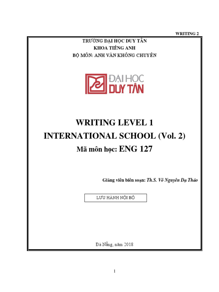 Writing Level 1 International School (Vol. 2) ENG 127: Mã môn học | PDF ...
