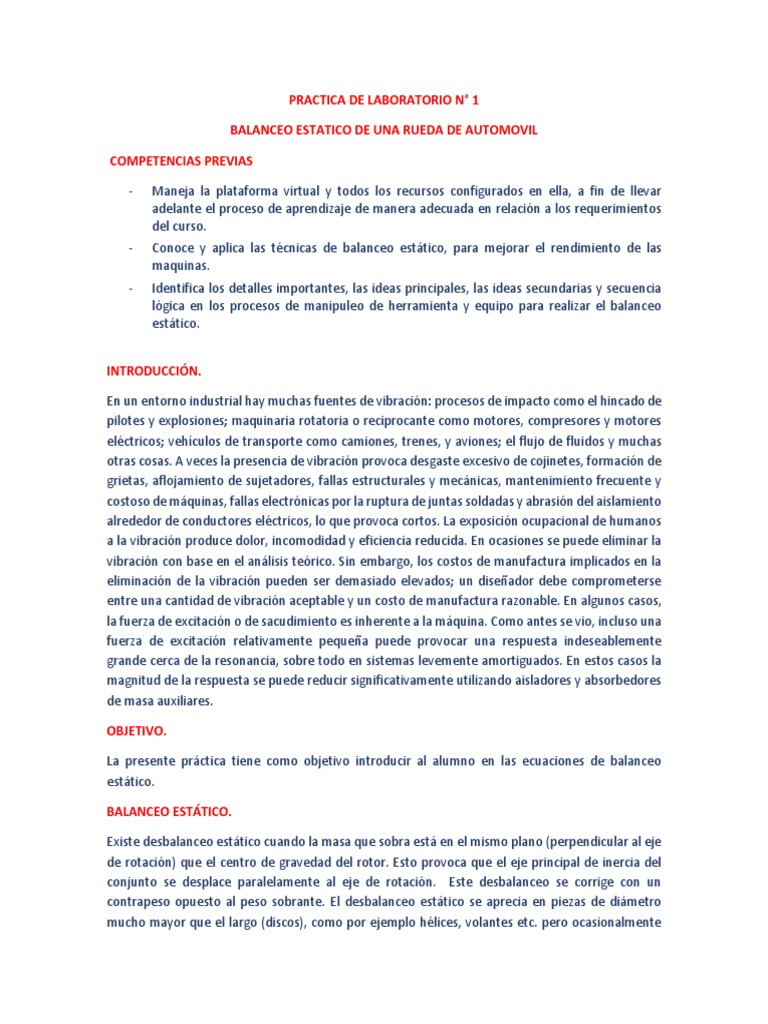 Practica 1 Balanceo Estatico | PDF | Rotación | Masa