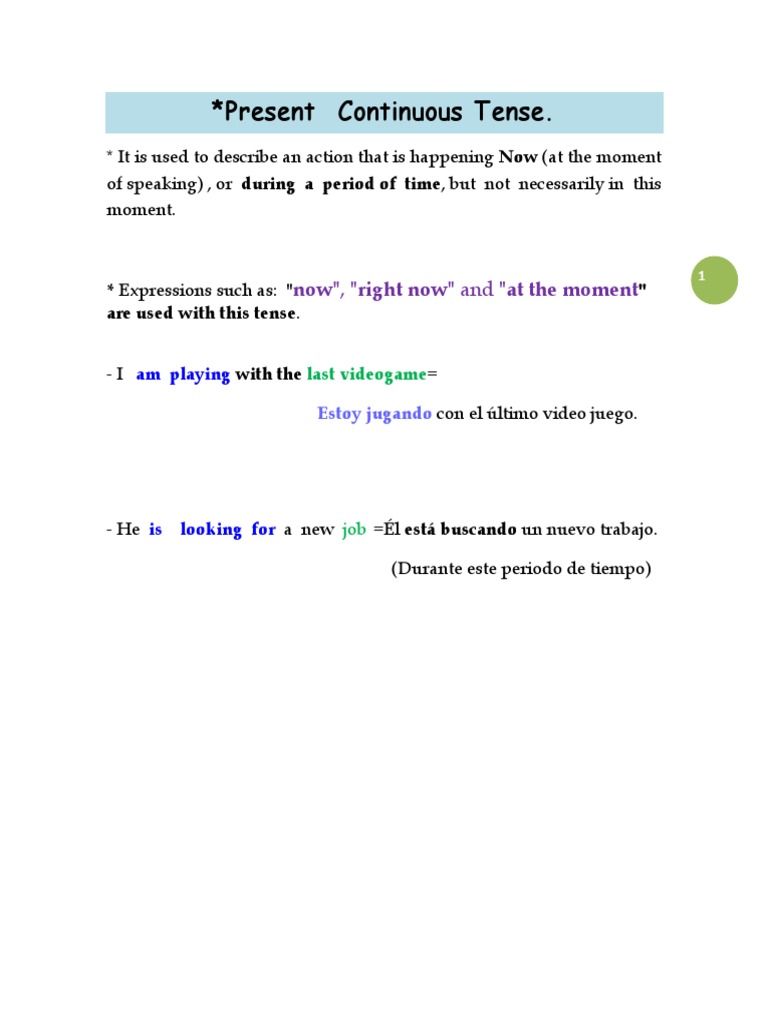 Present Continuous Tense - Frequency Adverbs - Summary (English 1 ...