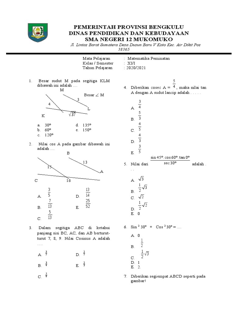 Soal Kelas XI MTK Peminatan | PDF