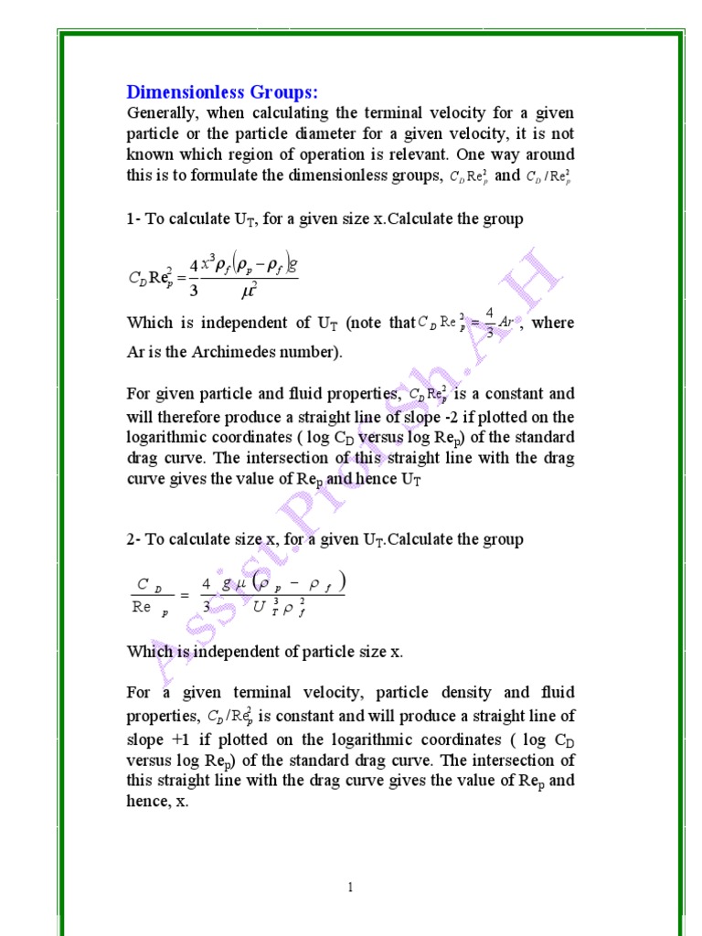 Calculating Particle Terminal Velocity and Diameter Using Dimensionless Groups | PDF | Drag ...