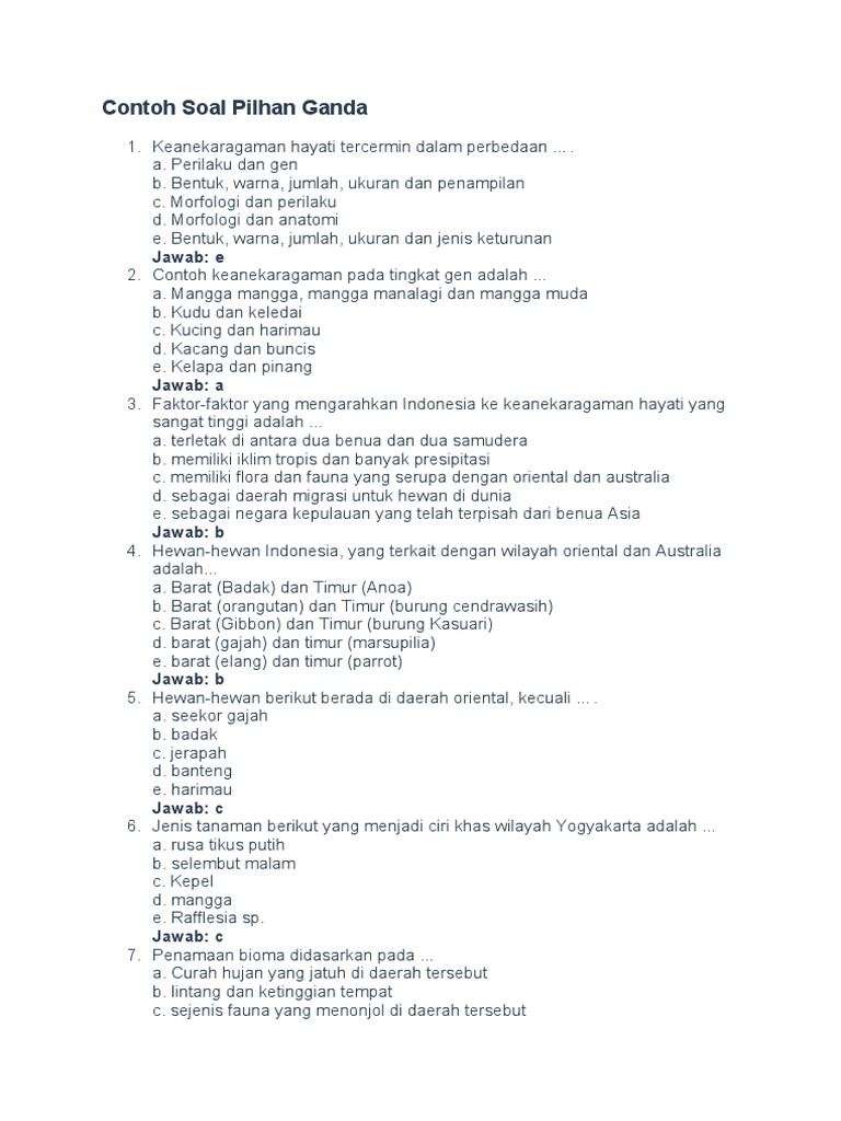 Contoh Soal Pilhan Ganda Bio Kelas 10 | PDF
