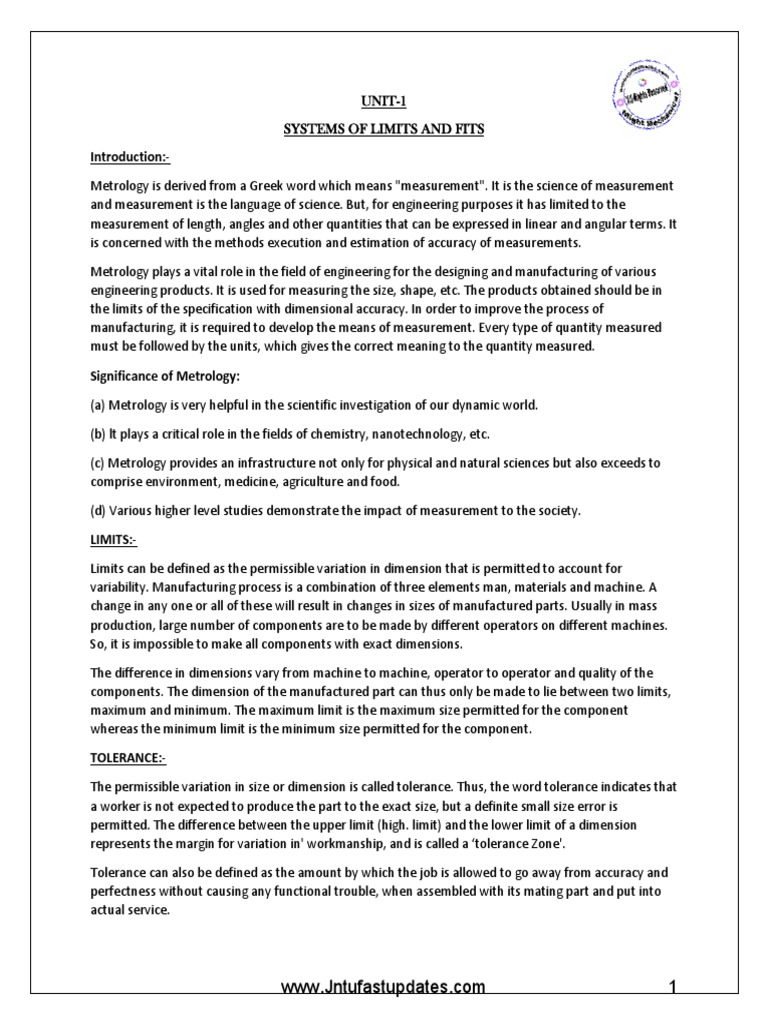 Metrology R16 - UNIT-1 | PDF | Engineering Tolerance | Metrology