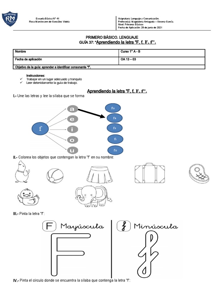 GUÍA 37 DE LENGUAJE Aprendemos La Letra F | PDF | Lingüística