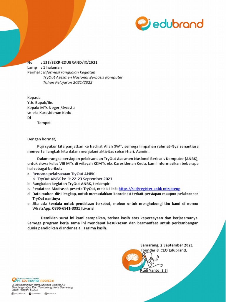 TryOut ANBK MTs Kedu 2021/2022 | PDF