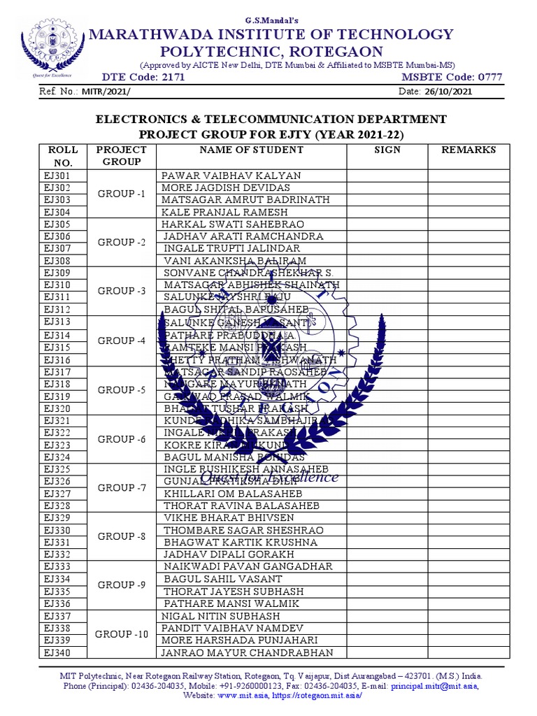 Marathwada Institute of Technology Polytechnic, Rotegaon | PDF