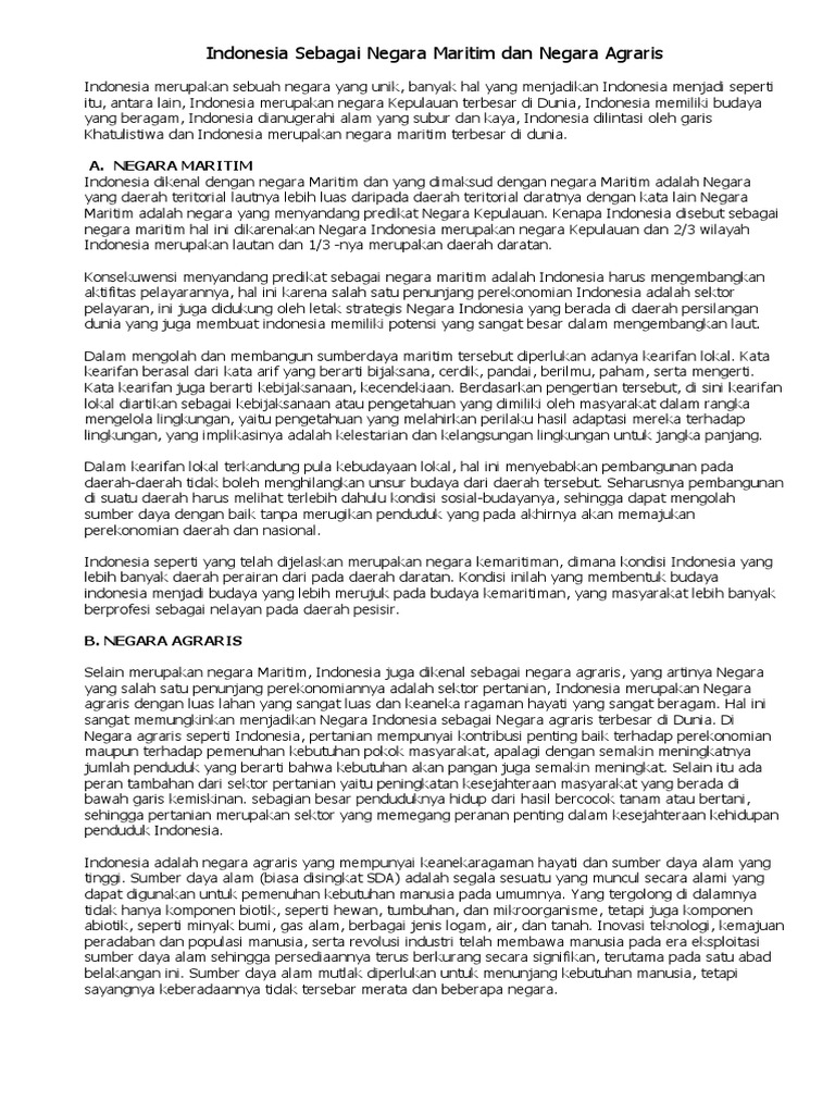 Indonesia Sebagai Negara Maritim Dan Negara Agraris | PDF | Perjalanan ...