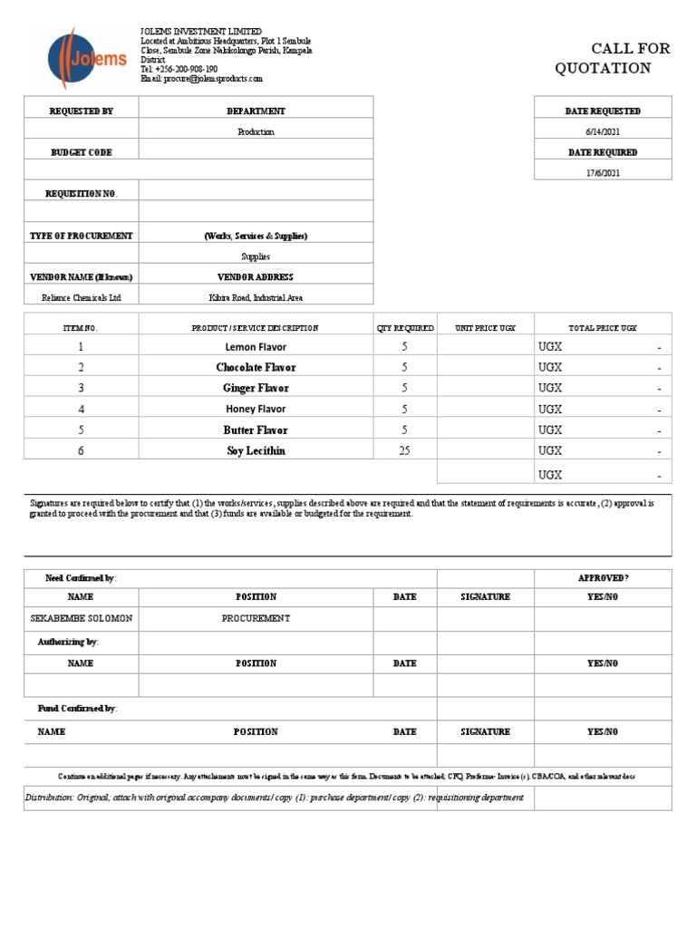 Call For Quotation | PDF | Pro Forma | Procurement