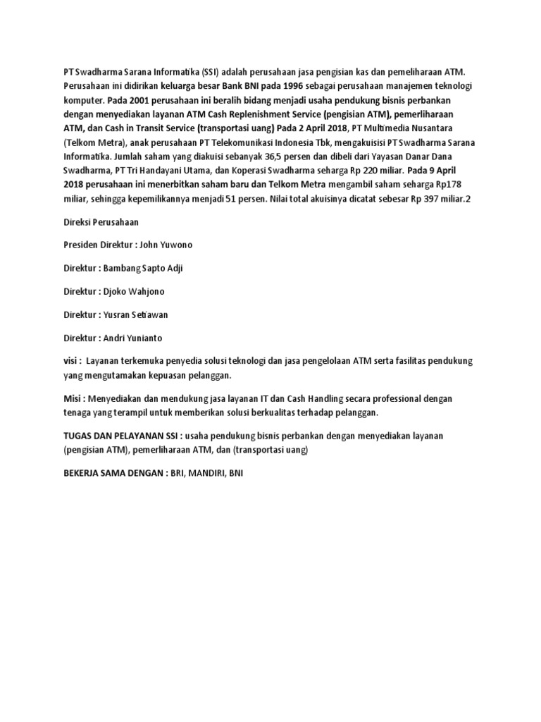 PT Swadharma Sarana Informatika (SSI) | PDF