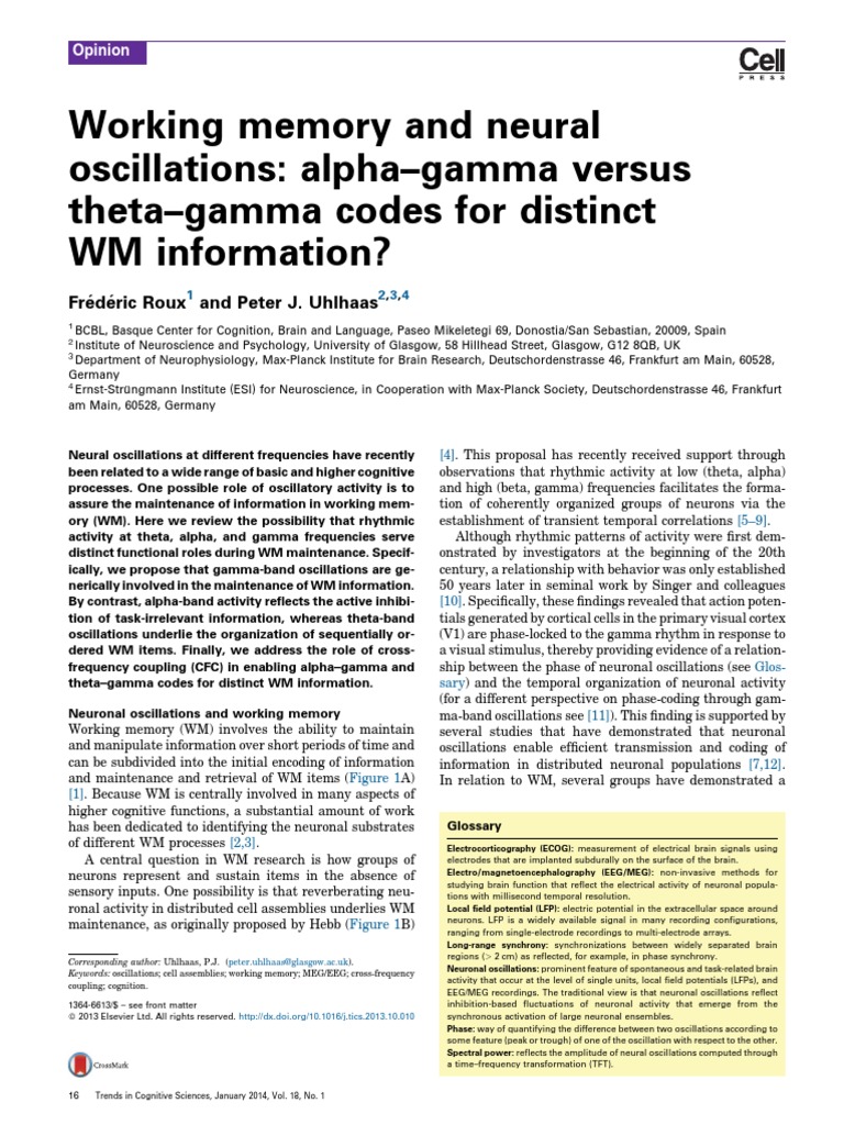 Working Memory and Neural Oscillations: Alpha-Gamma Versus Theta-Gamma Codes For Distinct WM ...