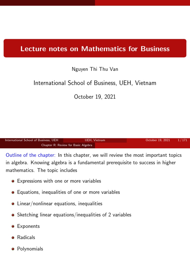 Mathematical Foundations for Business: A Comprehensive Review of Basic ...