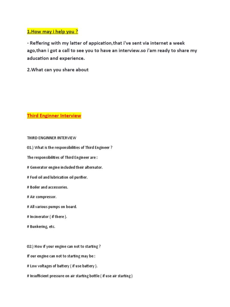 Third Engineer Interview Questions | PDF | Piston | Engines