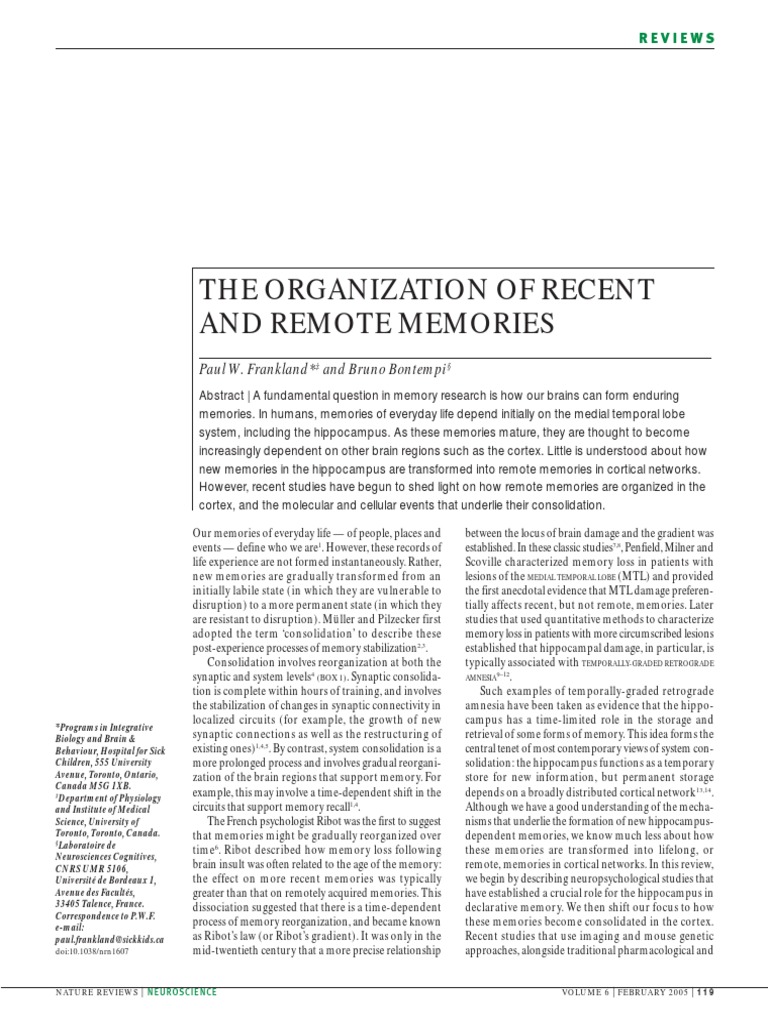 The Organization of Recent and Remote Memories: Paul W. Frankland and ...