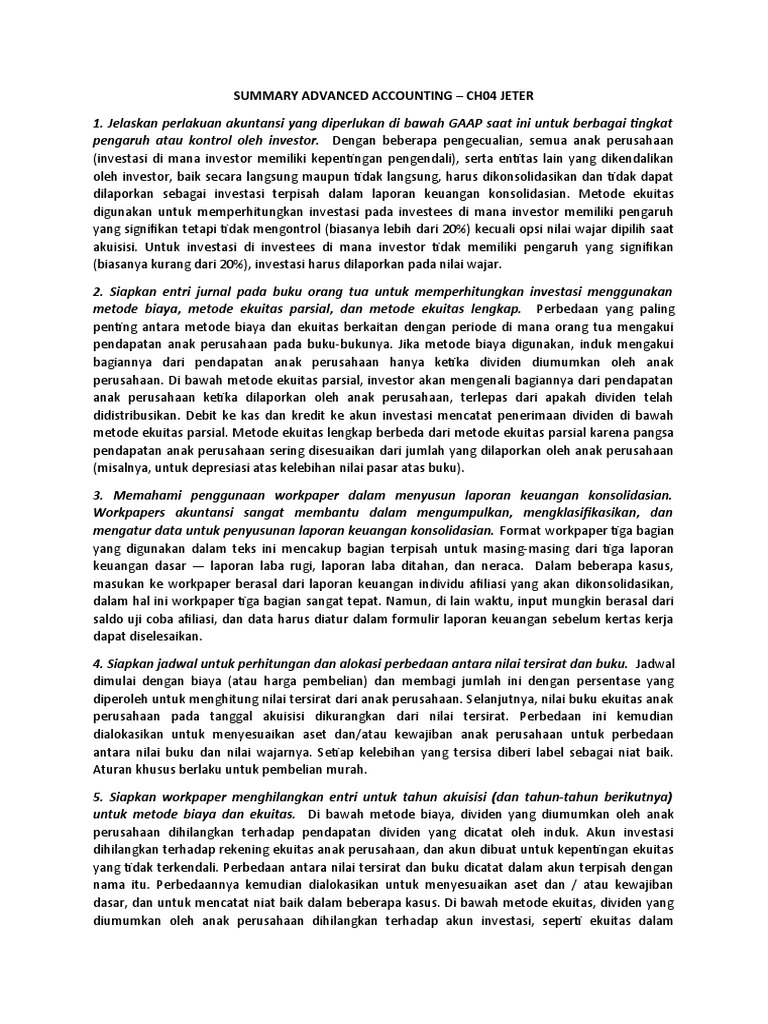 Summary Advanced Accounting - Ch04 Jeter | PDF