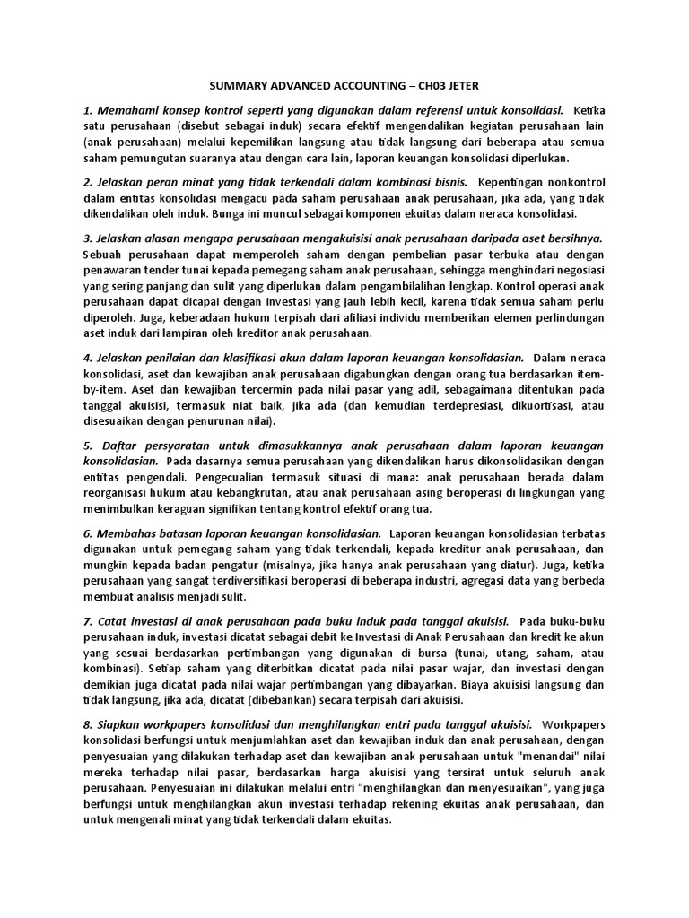 Summary Advanced Accounting - Ch03 Jeter | PDF