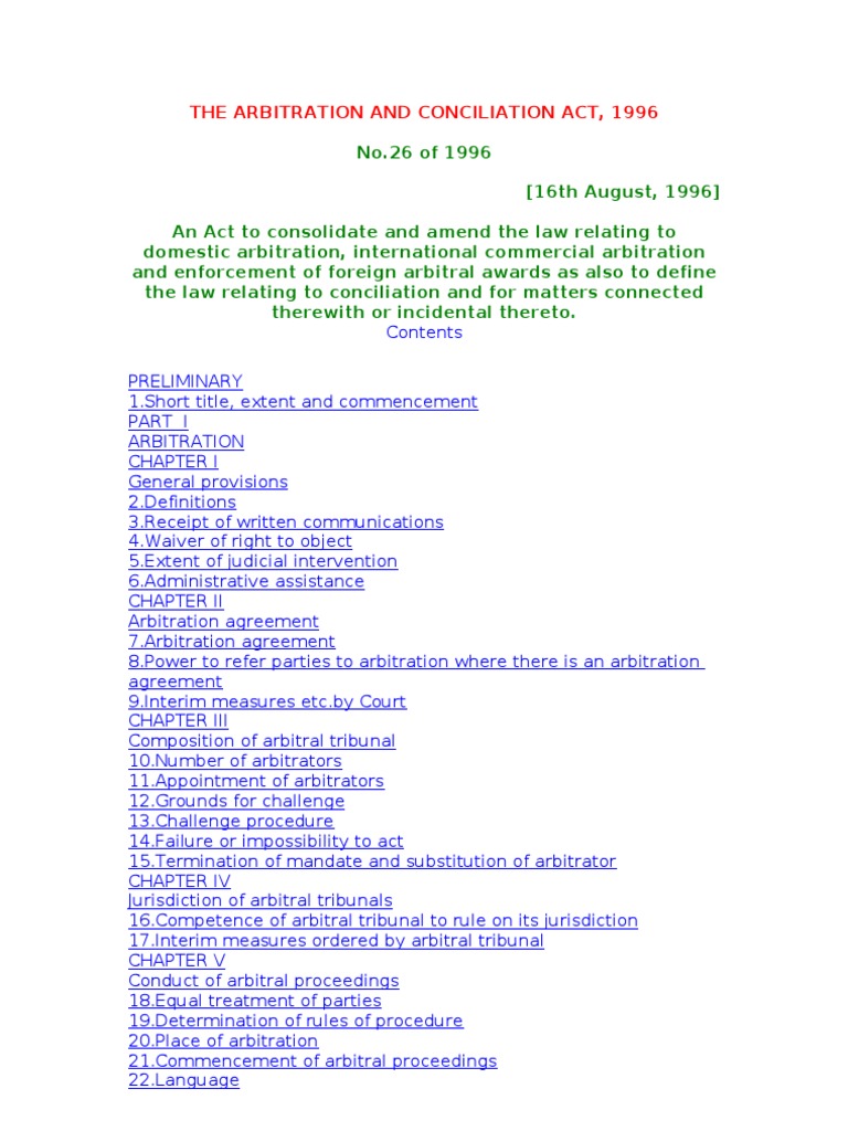 Arbitration and Conciliation Act, 1996 | PDF | Arbitral Tribunal | Arbitration