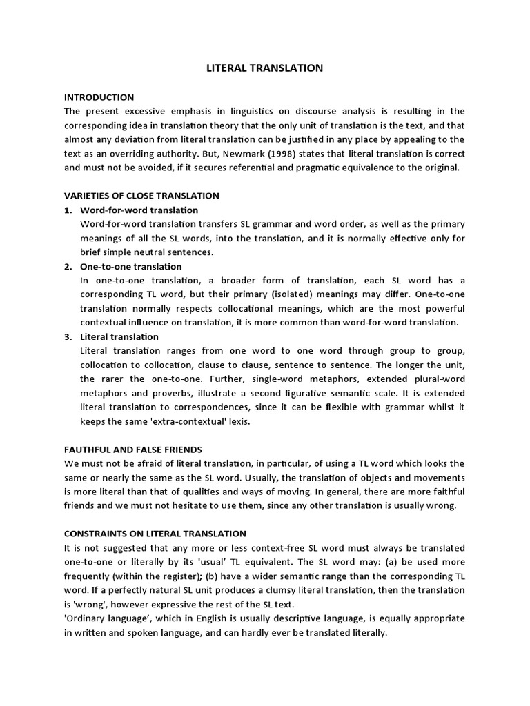 Literal Translation Summary | Download Free PDF | Translations | Word