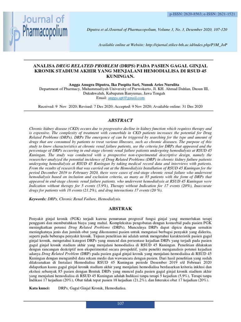 Analisa Drug Related Problem (DRPS) Pada Pasien Gagal Ginjal Kronik ...