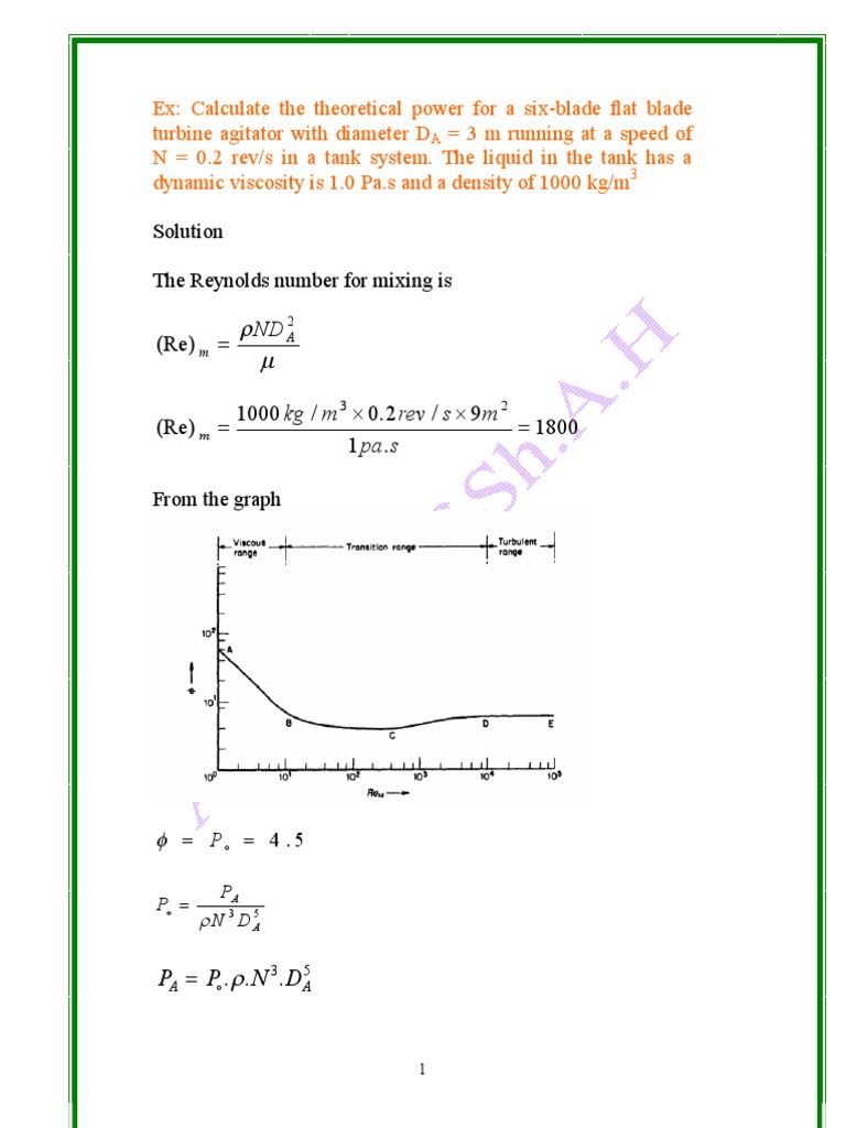 Solution The Reynolds Number For Mixing Is: D N P P | PDF | Science ...