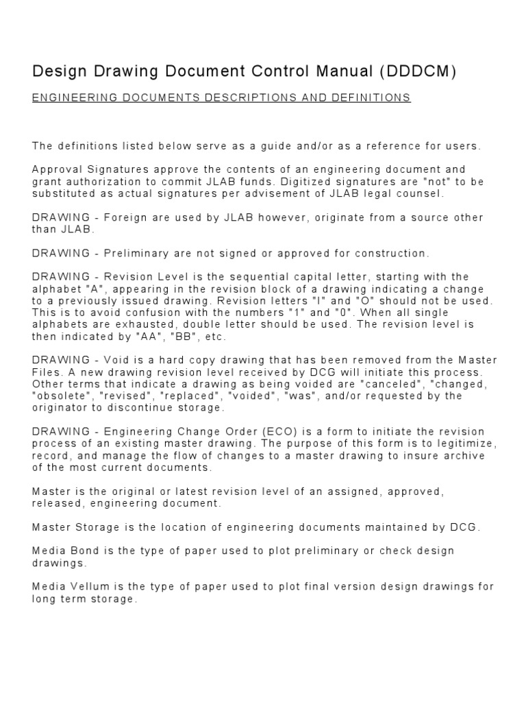 Design Drawing Document Control Manual | PDF | Microform | Drawing