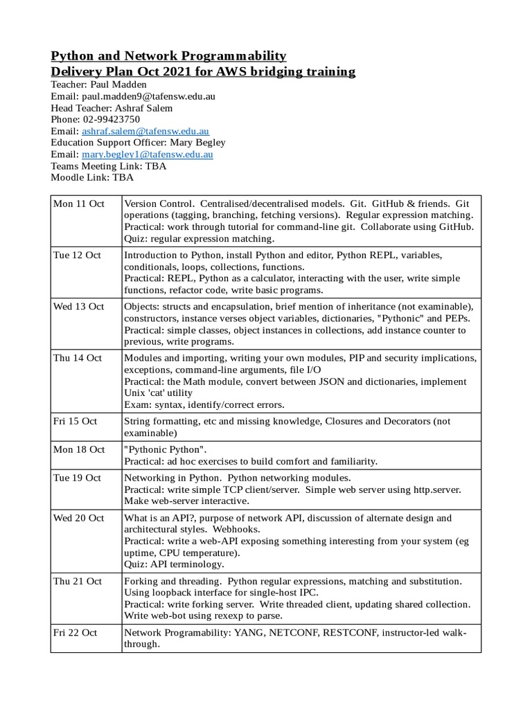 Python and Network Programmability Delivery Plan Oct 2021 For AWS Bridging Training | Download ...
