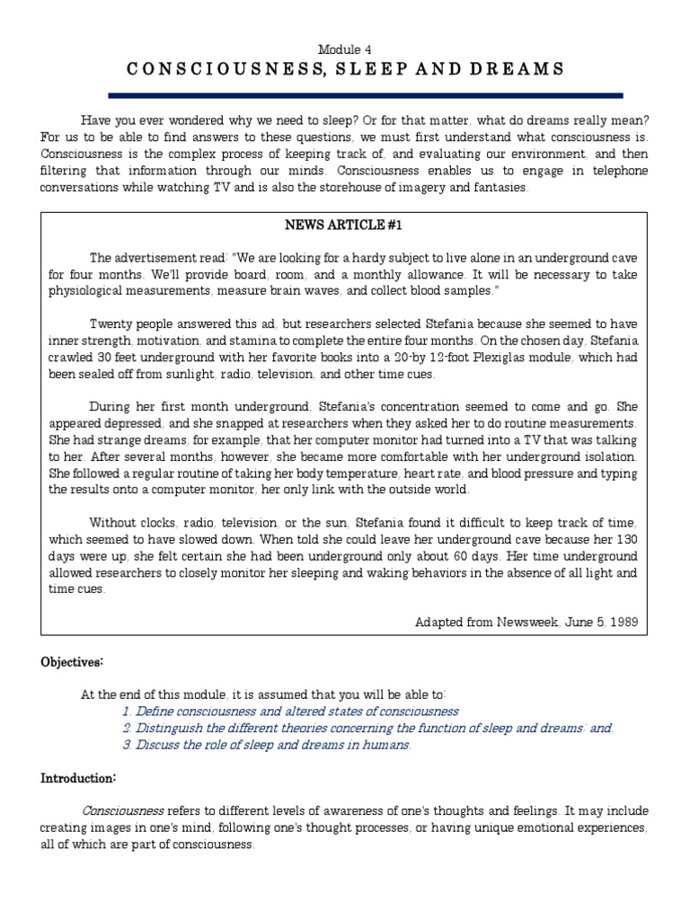 General Psychology-Module 4 | PDF | Dream | Sleep
