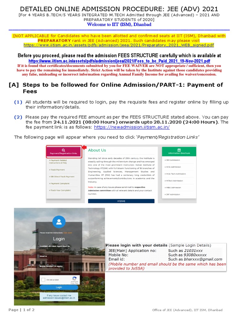 Detail Admission Procedure 2021 | PDF | Receipt