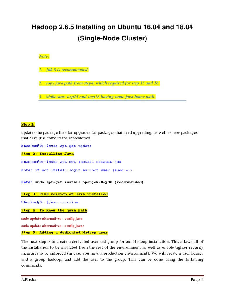 Hadoop 2.6.5 Installing On Ubuntu 16.04 and 18.04 (Single-Node Cluster) | Download Free PDF ...