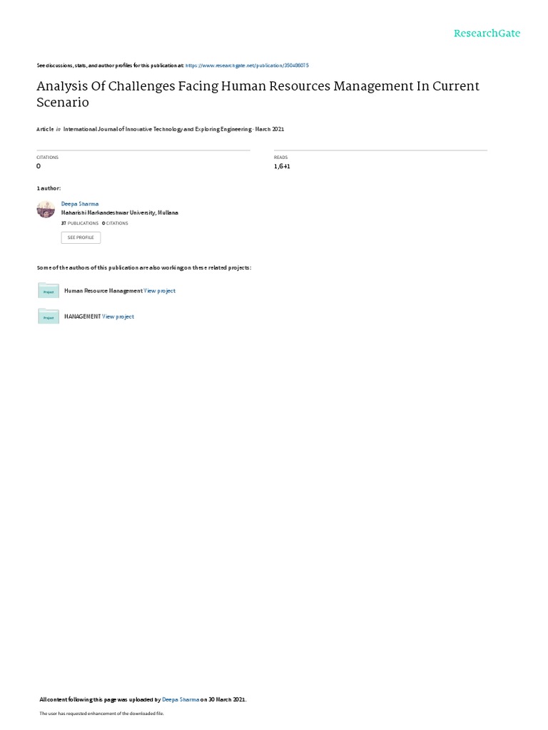 Analysis of Challenges Facing Human Resources Management | PDF | Human ...