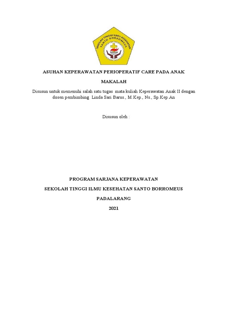 Asuhan Keperawatan Perioperatif Care Pada Anak | PDF