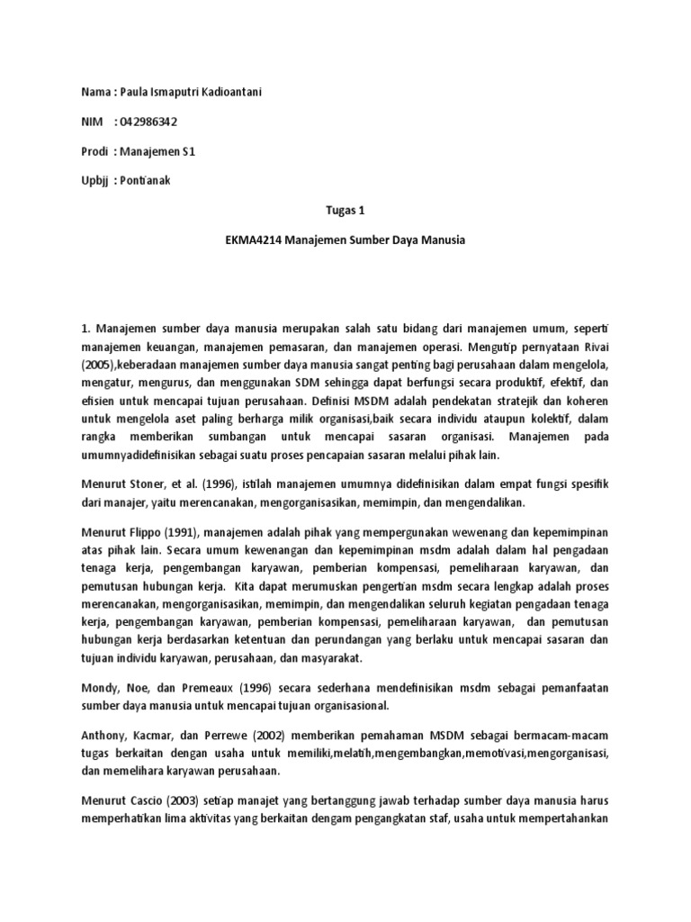Tugas Manajemen Sumber Daya Manusia | PDF
