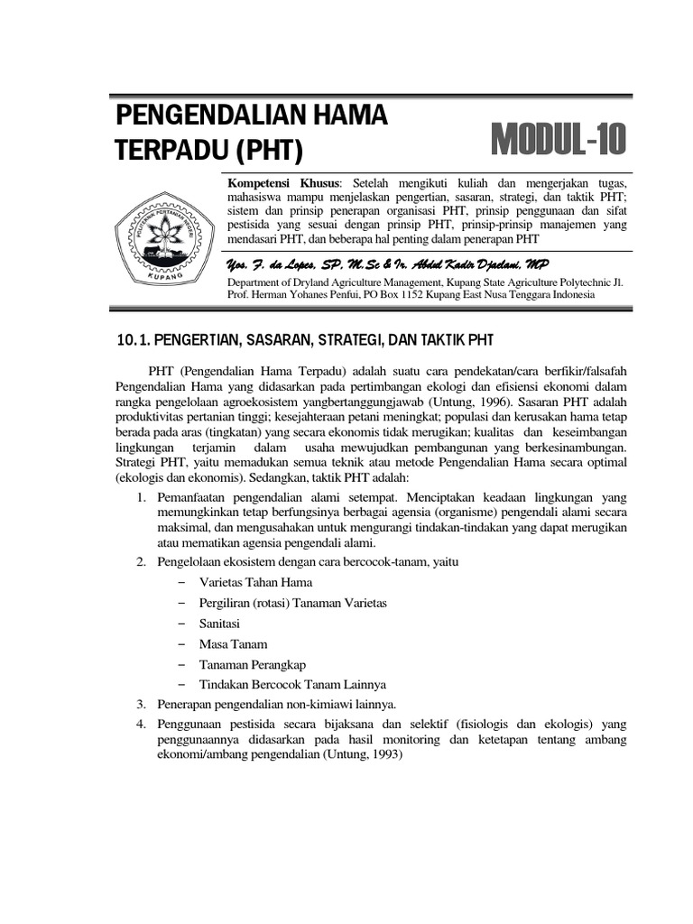 Prinsip dan Komponen PHT Terpadu | PDF