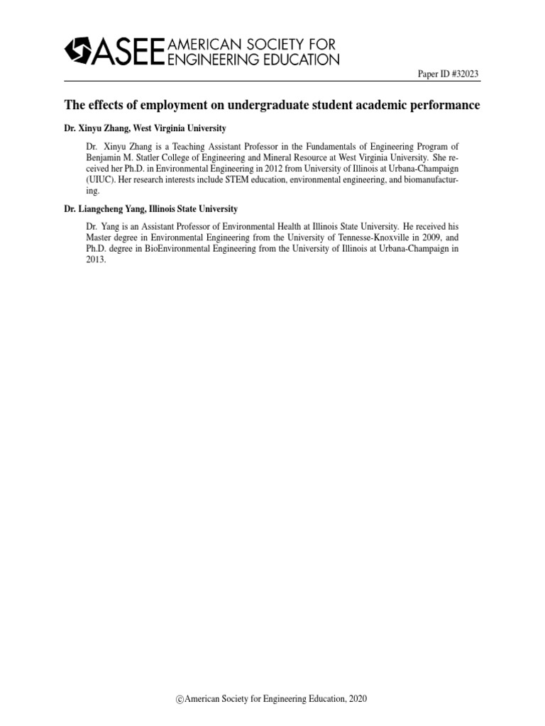 The Effects of Employment On Undergraduate Student Academic Performance ...
