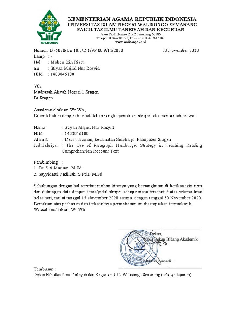 Surat Ijin Riset Pra Riset | PDF